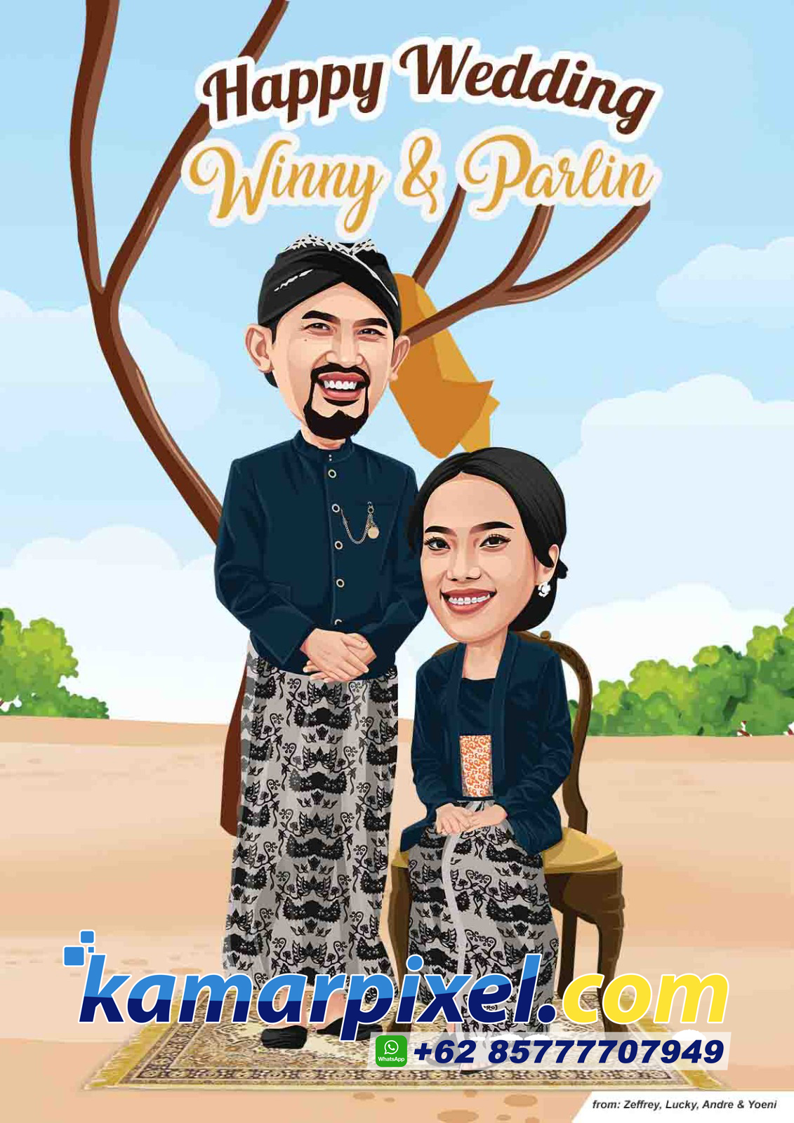 Karikatur Pengantin Baju Adat Jawa - Kamar Pixel - 085777707949